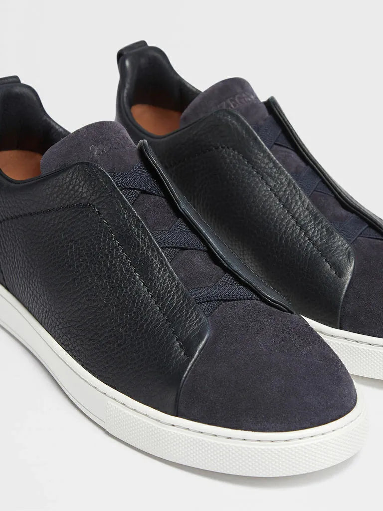 Triple Stitch Leather & Suede Sneakers – Black / White Sole