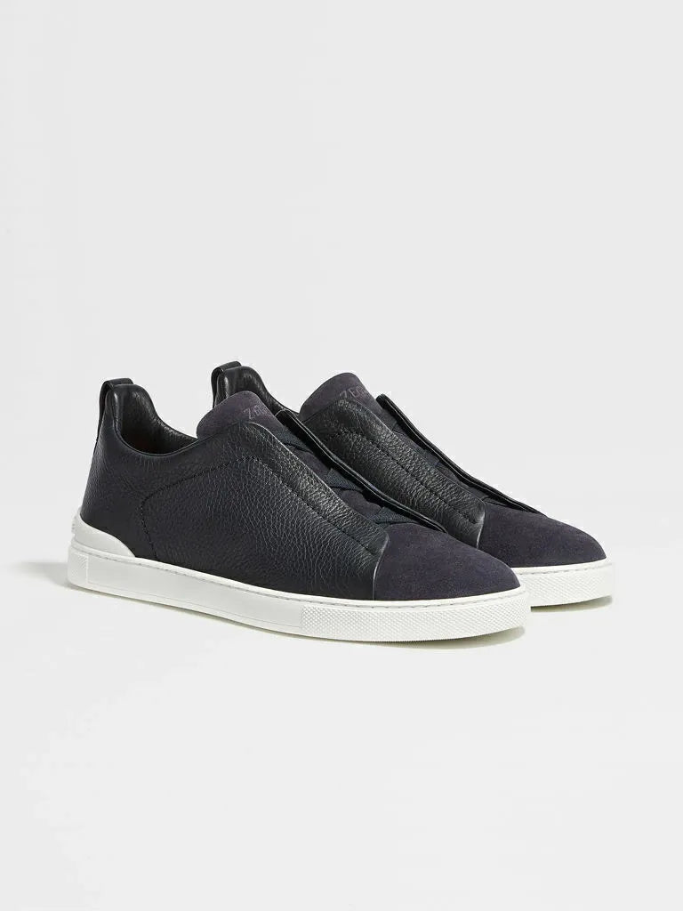 Triple Stitch Leather & Suede Sneakers – Black / White Sole